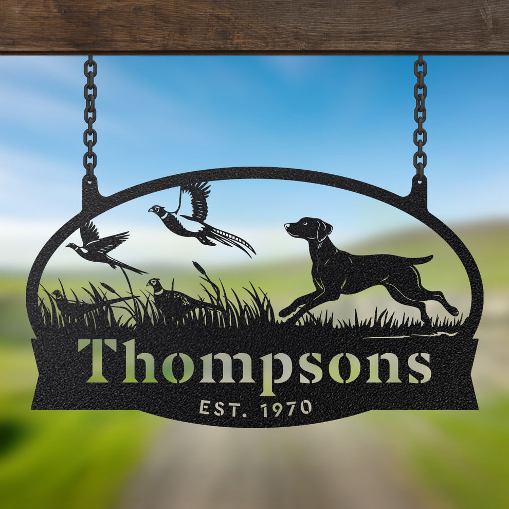 Embrace the Great Outdoors With Our Pheasants & Dog Monogram Metal Wall ...