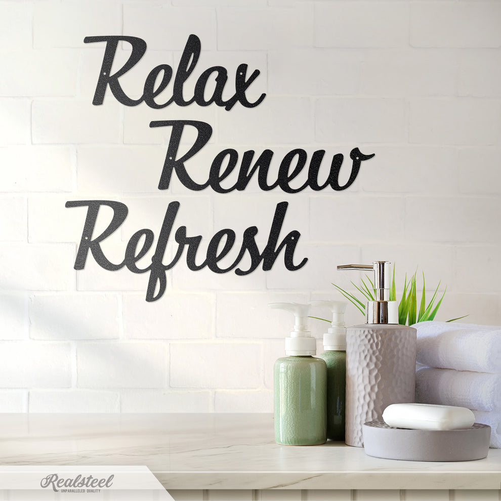 Relax Renew Refresh Metal Wall Art - Tranquil Bathroom Spa Décor ...