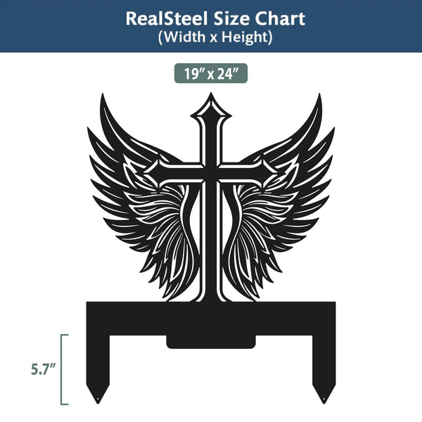 Memorial Cross with Wings Grave Marker – Personalized Steel Cemetery ...